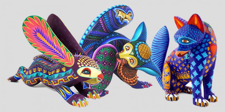 Alebrijes, a brightly colored Mexican folk art sculpture of fantastical ...
